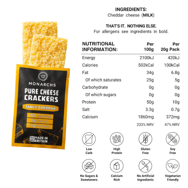 Monarchs Pure Cheese Crackers - Tangy Cheddar – Keto-Pro